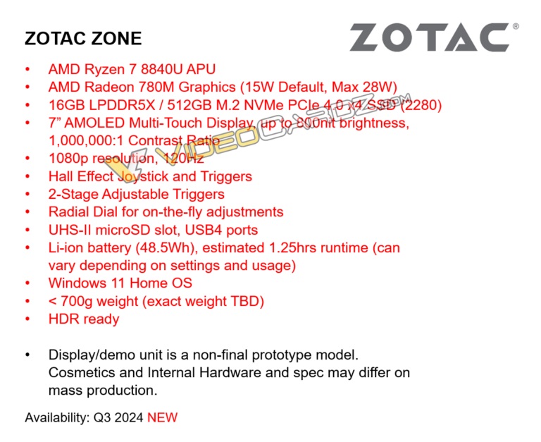 Zotac Zone Specifications Leak ahead of Computex - OC3D