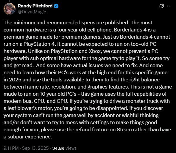 Gearbox CEO says PC gamers should "use DLSS" amid criticism - OC3D