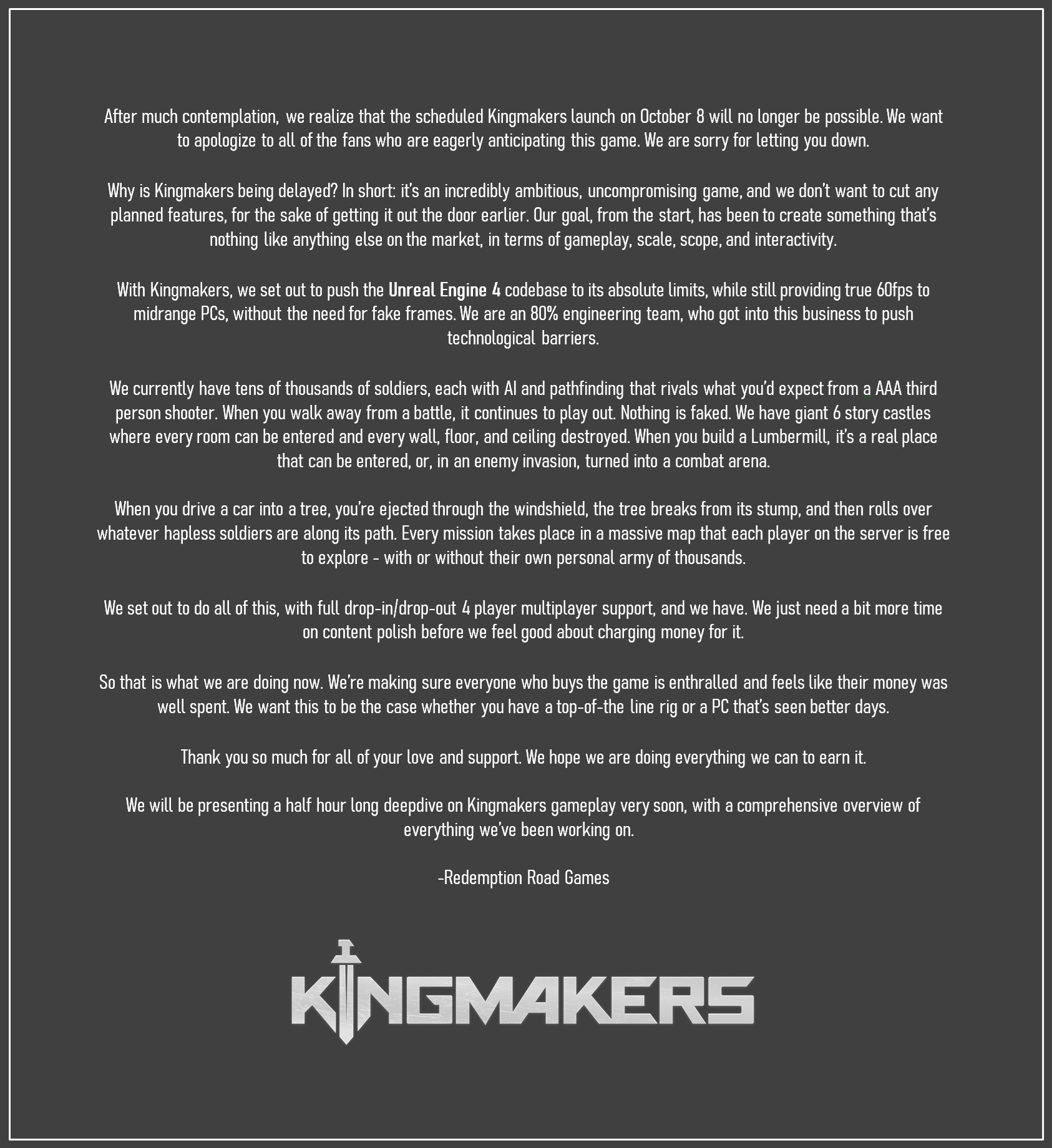 Kingmakers has been delayed indefinitely by Redemption Road - OC3D